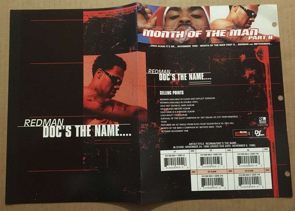 Wu Tang Clan REDMAN Rare 1998 FOLD OPEN PROMO TRADE AD Poster for Doc’s ...