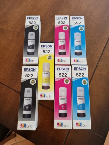 7 X Genuine Epson 522 T522 EcoTank Ink Bottles for ET2710 ET4700 ET2720 ...