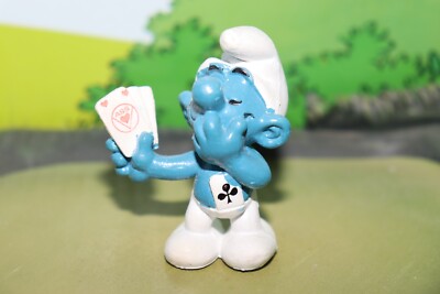 The Smurfs Card Player Smurf Ass Cards RARE VERSION Vintage Display Toy ...