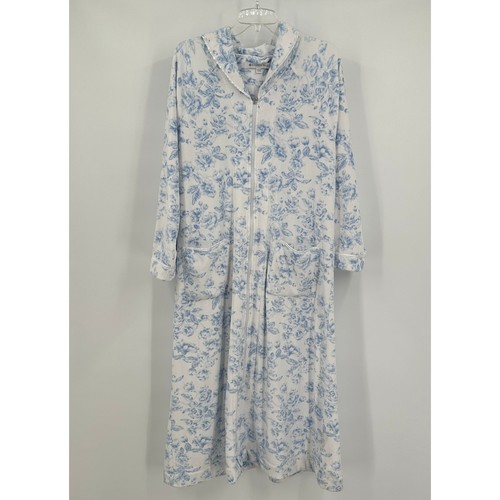 Eileen West Womens Size S/M Velour Robe Zip Front Floral Cozy ...