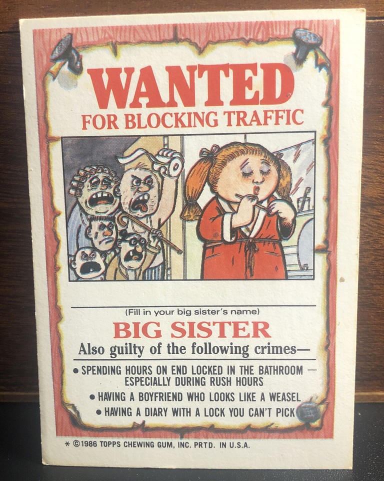 1986 Topps Garbage Pail Kids Snooty Sam 110a Big Sister back NM | eBay