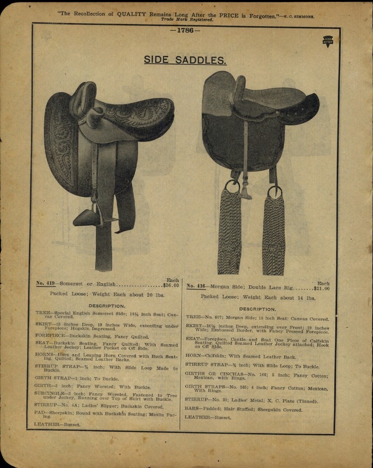 1908 PAPER AD 2 Sided Side Saddle VERY RARE AD Cowgirl English ...