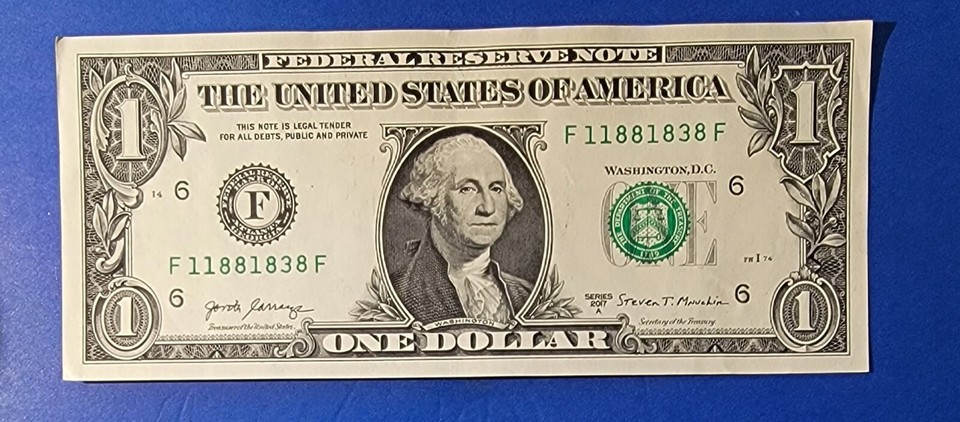 fancy serial number 2017A One Dollar Note with 4 of a kind 8's PLUS IT ...