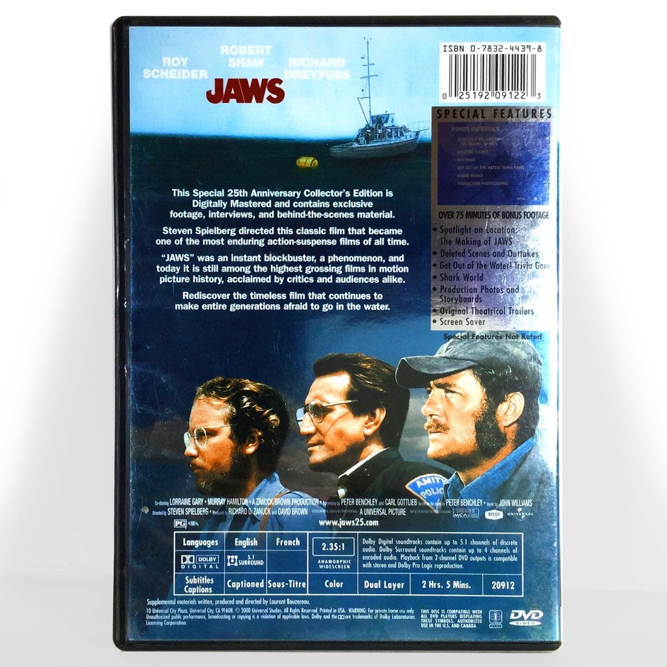 Jaws (DVD, 1974, Widescreen, 25th Anniv. Ed) Richard Dreyfuss Roy ...