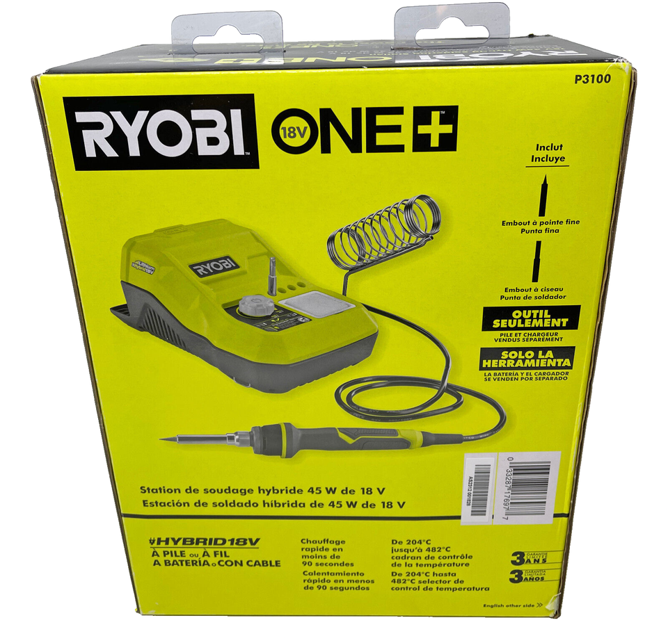 Ryobi P3100 Hybrid Soldering Station 18V One+ 45W New in Box Tool Only ...