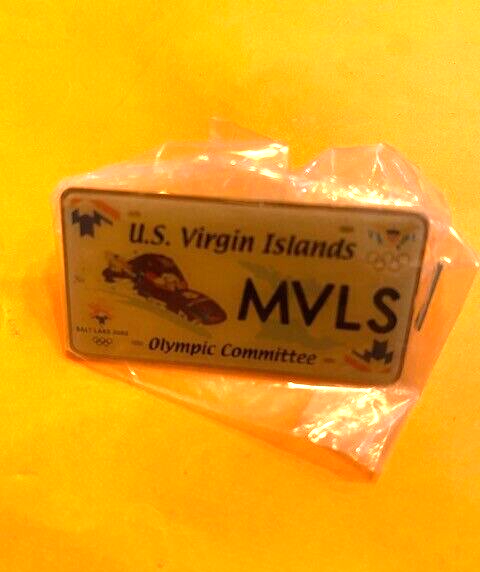SALT LAKE CITY OLYMPICS PIN NOC VIRGIN ISLANDS 3 MASCOTS LICENSE PLATE ...