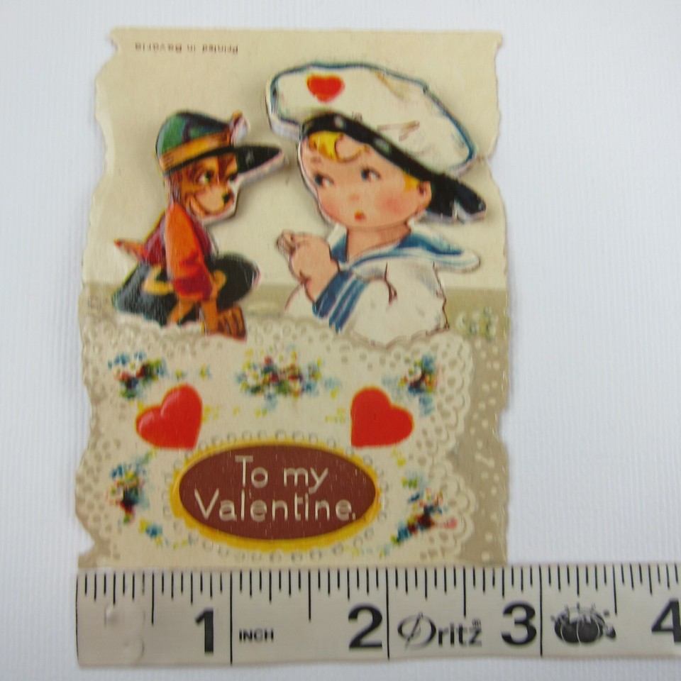Vintage Valentine Card Cutout Stand Up Boy Sailor Cap & Dog Bavaria ...