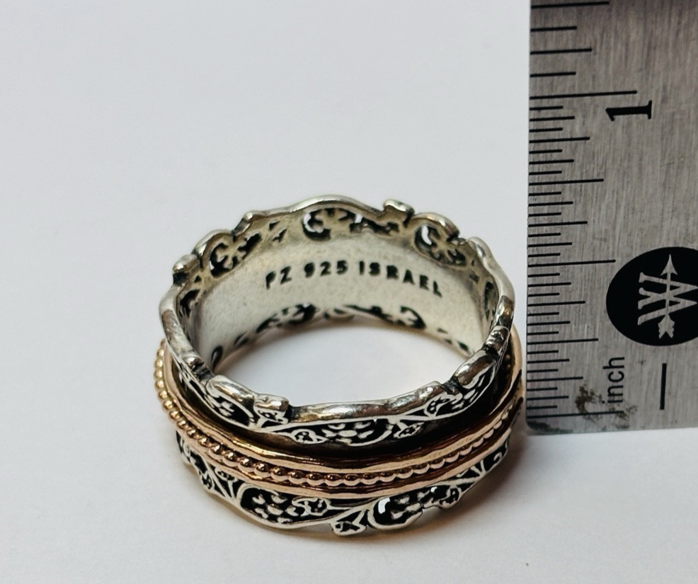 Or Paz Israel Sterling 925 Silver Rose Colored Floral Lace Spinner Ring ...