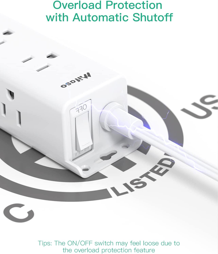 Surge Protector Power Strip - 9 Widely Spaced Multi Outlets, Wall Mount ...
