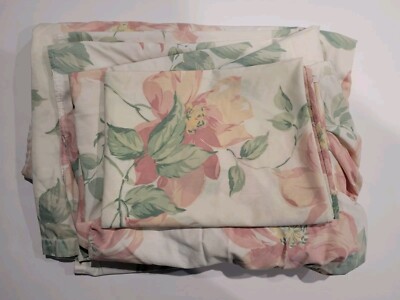 Vintage JP Stevens Sheets Set Floral Twin Flat Fitted Pillowcase Pink ...