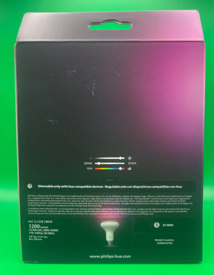 Philips Hue White and Color Ambiance BR30 Bluetooth 85W Smart LED Bulb ...