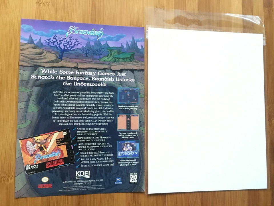 Brandish Super Nintendo SNES 1994 Vintage Game Poster Ad Print Art KOEI ...
