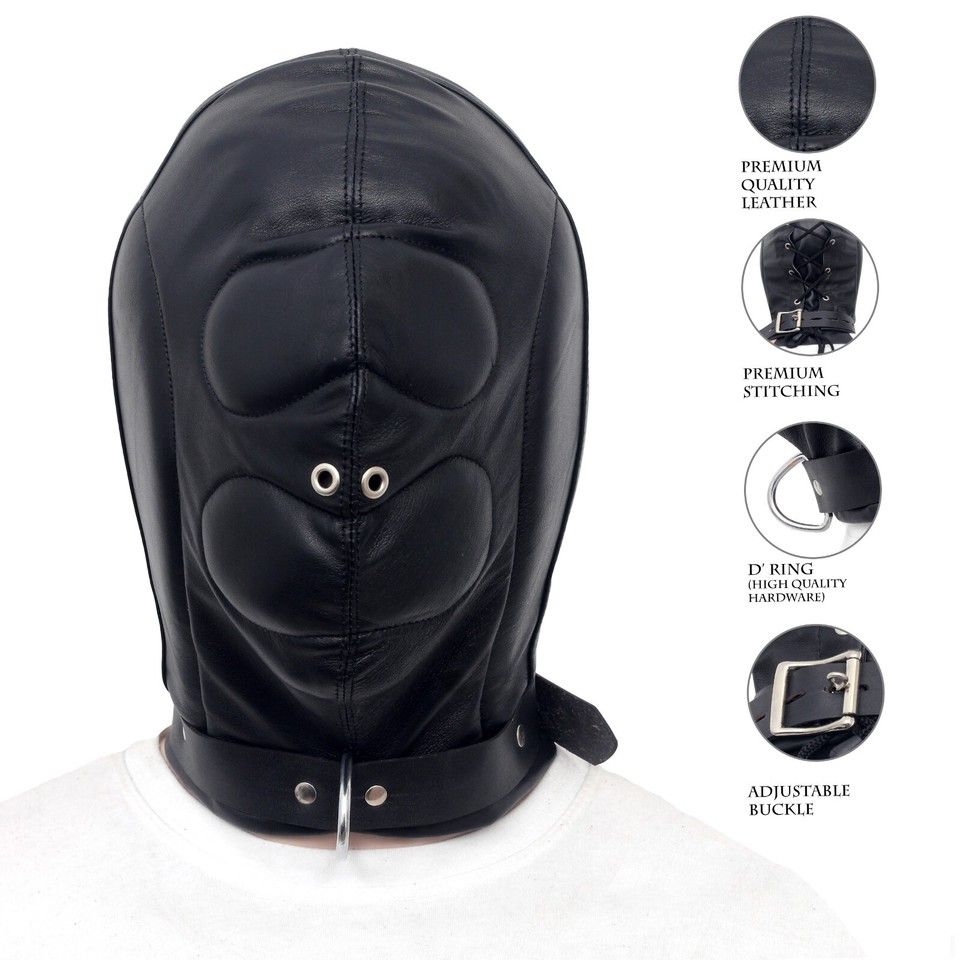Leather Sensory Deprivation Bondage Hood Gimp Face Mask BDSM Head Hood ...