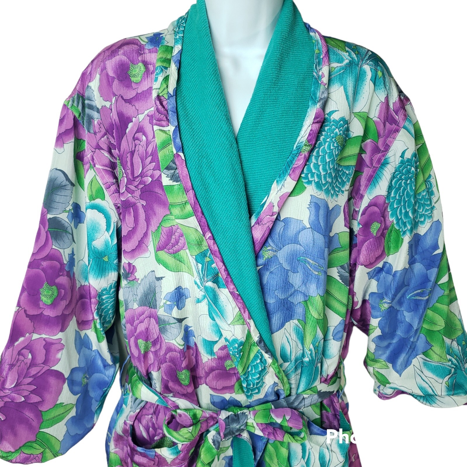 Vintage 90s Victorias Secret Floral Satin Robe Terry Cloth Lined Gold ...
