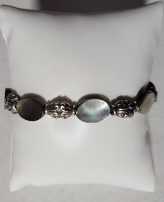 Brighton BURMUDA Silver Scrolled Gray Oval Shell Links Bracelet, NWOT ...
