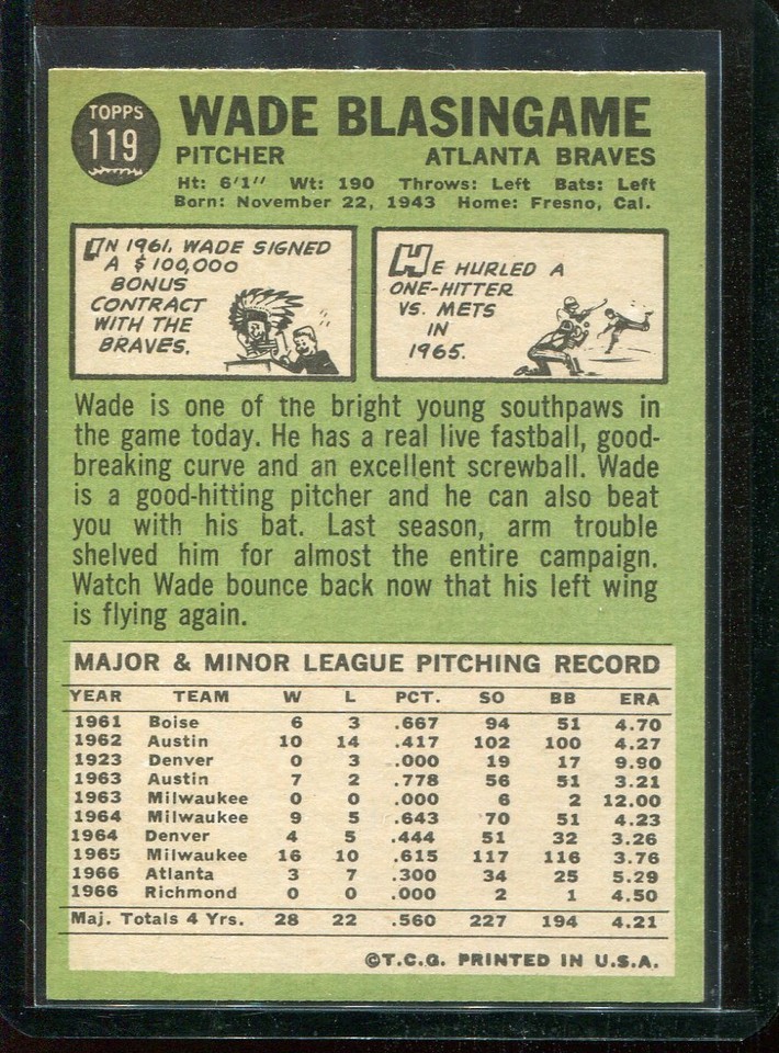 1967 Topps Baseball # 119 Wade Blasingame NM-MT Near Mint to Mint | eBay
