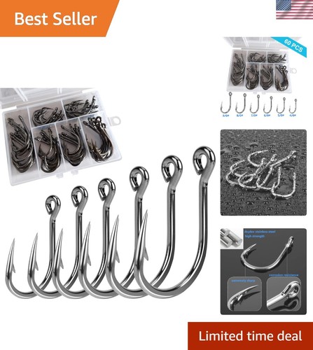Durable Extra Strong Fishing Hooks - 60PCS, 6 Size Options for Serious ...