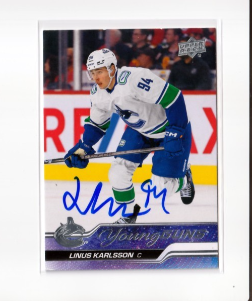 LINUS KARLSSON autographed '23/24 VANCOUVER CANUCKS "Young Guns" rookie ...