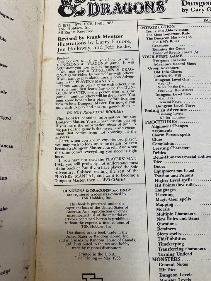 1983 TSR DUNGEONS & DRAGONS 1ST PRINT MASTERS RULEBOOK & PLAYER'S MANUAL D&D | eBay