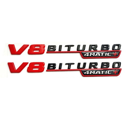 Red Black Letters V8 BITURBO 4MATIC+ Fender Emblem Badges for Mercedes ...