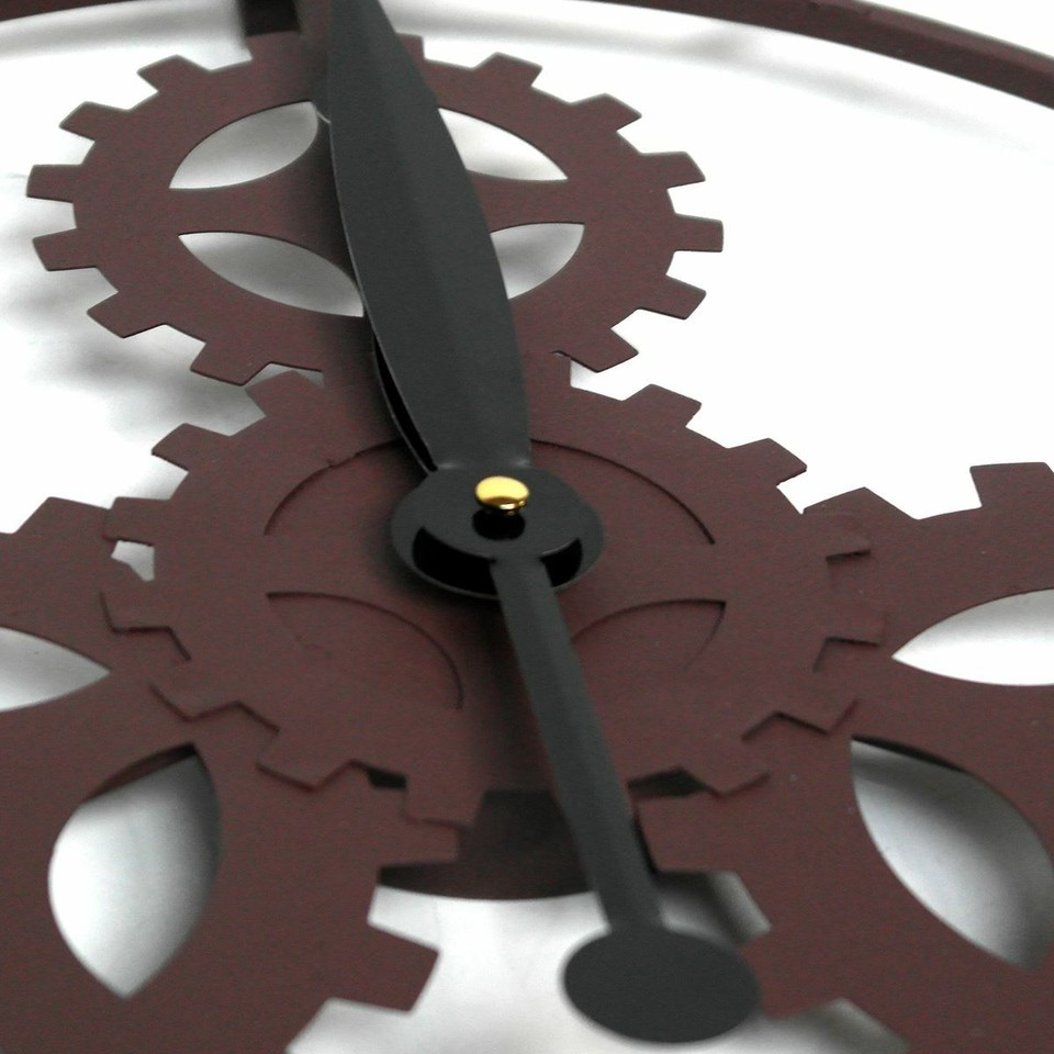 50cm VINTAGE GEAR & COG DESIGN WALL CLOCK LARGE HOME ROMAN NUMERALS ...