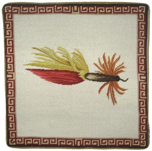 13" x 13" Handmade Wool Needlepoint Petit Point Red Yellow Fish Hook ...