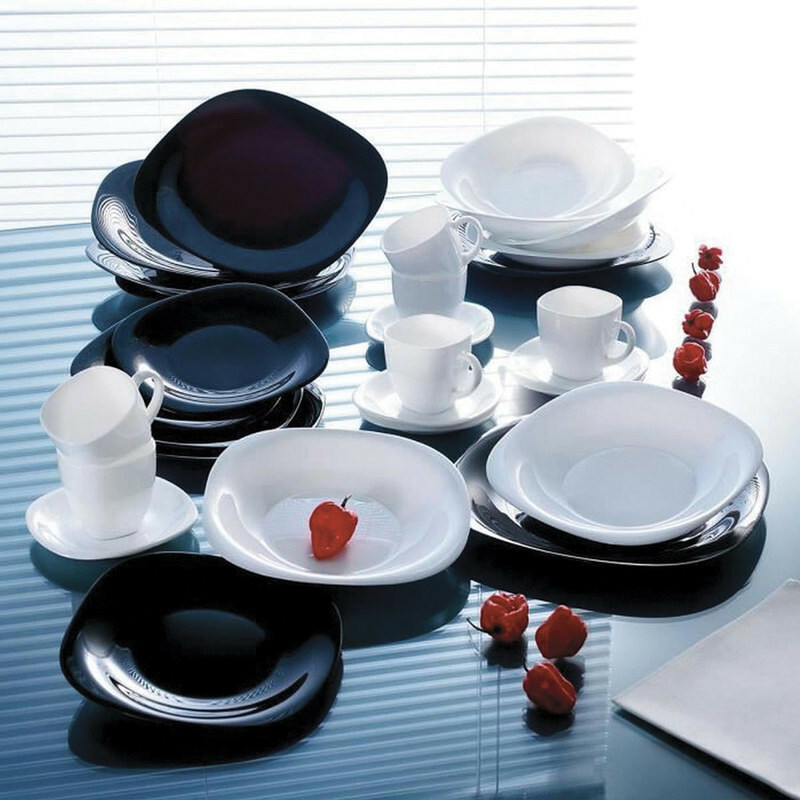 Luminarc CARINE DINNER SET 30pc 6 Persons Black & White Tempered Glass ...