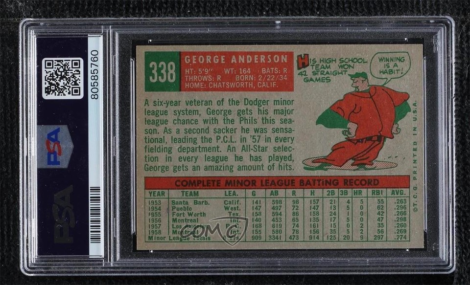 1959 Topps Sparky Anderson (Called George on Card) #338 PSA 8 Rookie RC ...