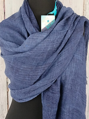 WOMEN'S CRINKLE COTTON SCARF BLUE OR GREY GIFT WRAP / BOX PERSONALISED ...