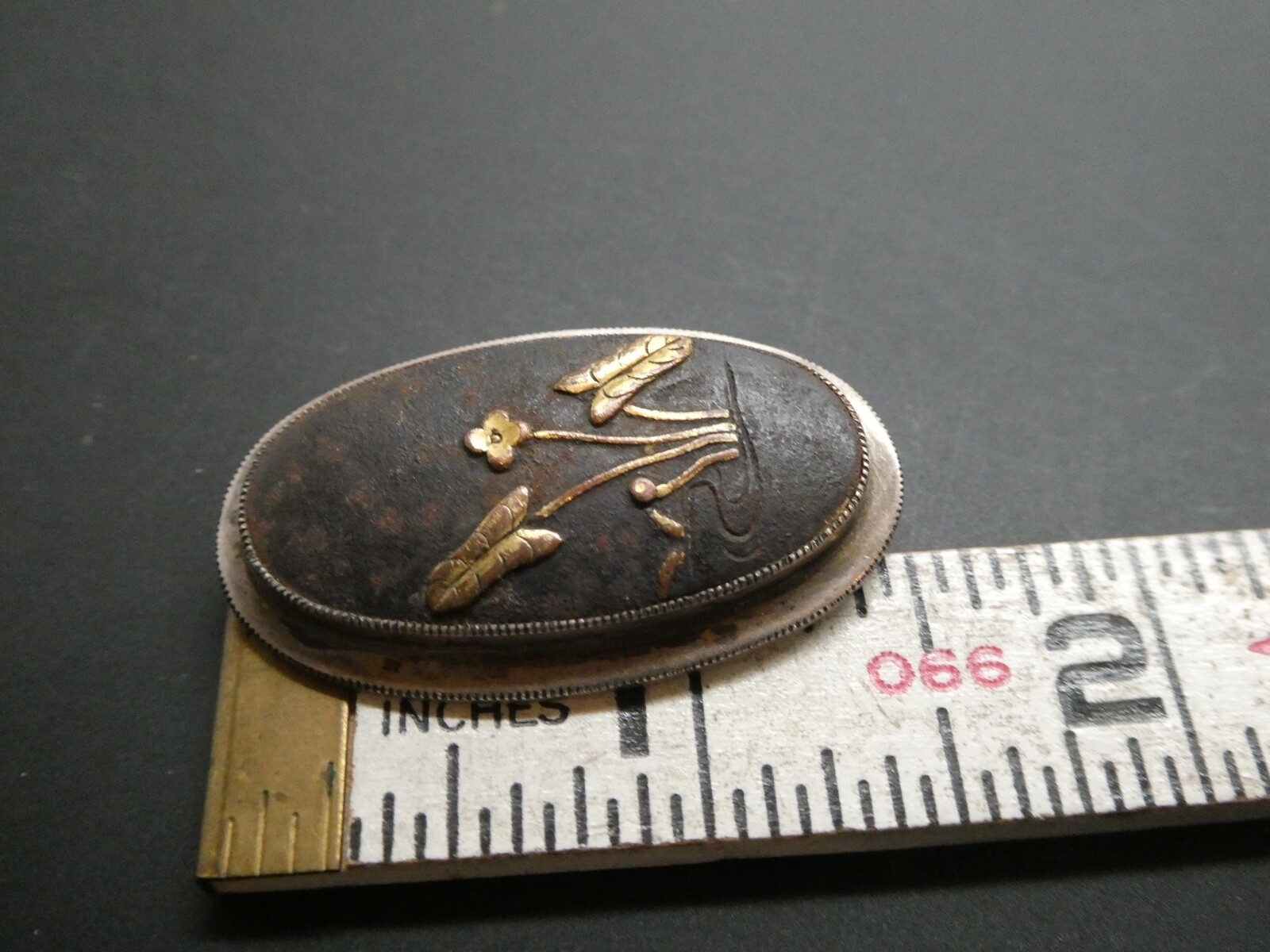 Japanese Antique Menuki Shakudo Flower Sterling 925 M… - Gem