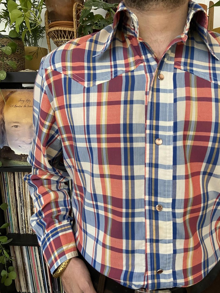 Vintage 1970s Dagger Collar Red & Blue Western Shirt | eBay UK