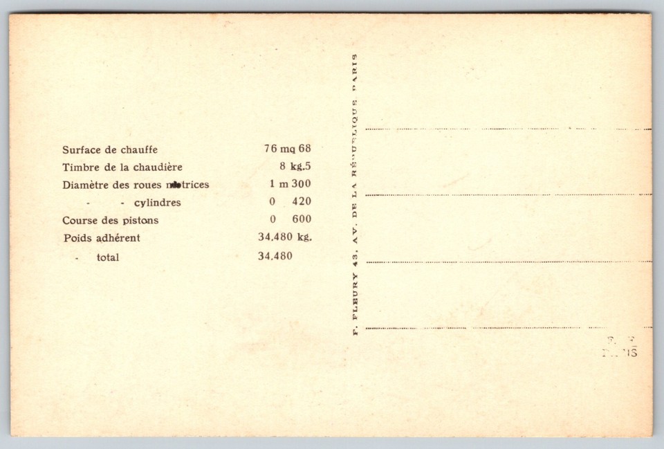French Railroad RPPC* Postcard Machine Tender 1020" C 180 c1910 F ...