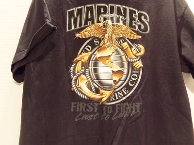 MARINES LOGO (FIRST TO FIGHT- LAST TO LEAVE) T-SHIRT (MED)BLACK | eBay