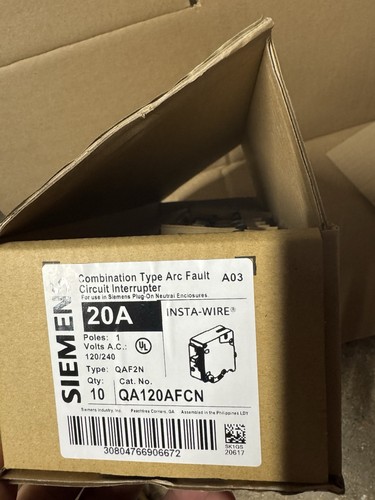 (10) LOT OF 10 SIEMENS QA120AFCN 20A AFCI BREAKERS PLUG ON NEUTRAL NEW ...