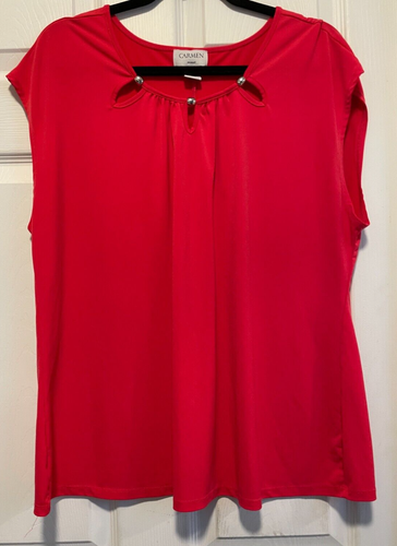 CARMEN MARC VALVO top shirt blouse 2X 22 Bust 42 Length 27 Red Solid ...