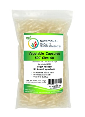 500 x Size 00 HPMC Empty Veggie Capsules Vegetable Vegetarian Vegan ...
