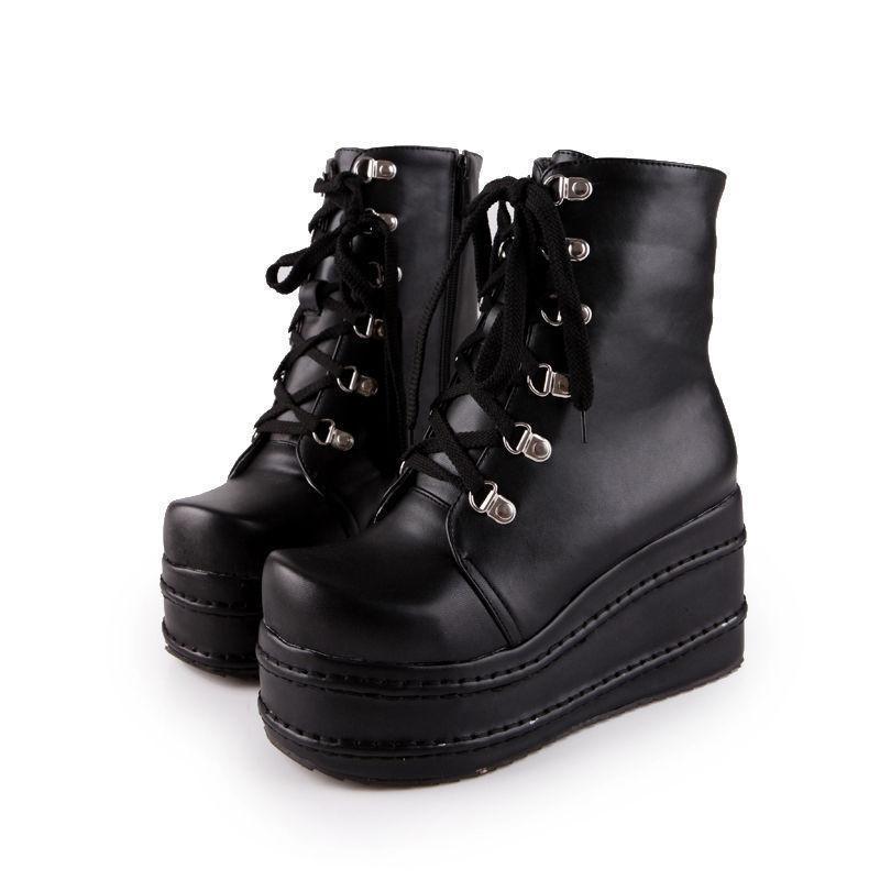 Ladies Women's shoes Lace up Punk Boots Platform Creepers Gothic Slouch ...