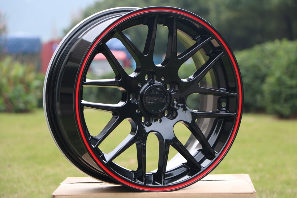 4pc 19" Staggered Set 5x120 Black w/Red Lip CSL Style Wheels Rims Fit ...