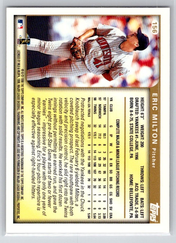 Eric Milton 1999 Topps #156 Minnesota Twins | eBay