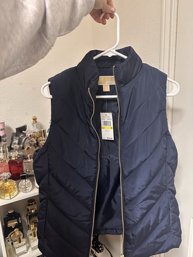 MICHAEL KORS womens Puffer Vest Quilted Vest MK logo Size M L XL Navy ...