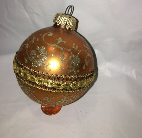 CHRISTMAS TREE ORNAMENT HOLIDAY DECOR RUST BROWN GOLD VINTAGE GLASS ...