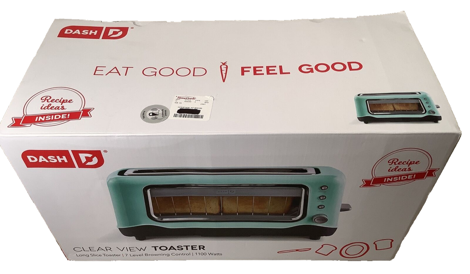 Retro Dash Clear View Aqua Toaster w/Extra Wide Slot, Black & SS Accent ...