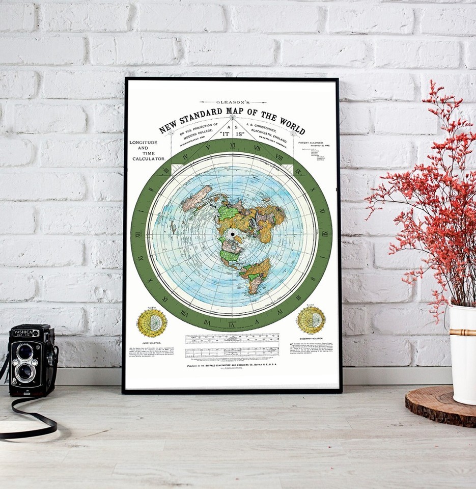 Flat Earth Map + Patent + Verso Key Alexander Gleason 1892 Standard ...