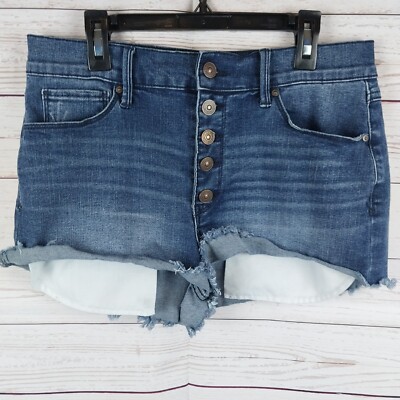 Rewash High Rise Button Fly Denim Shorts Distressed Raw Hem Women's ...