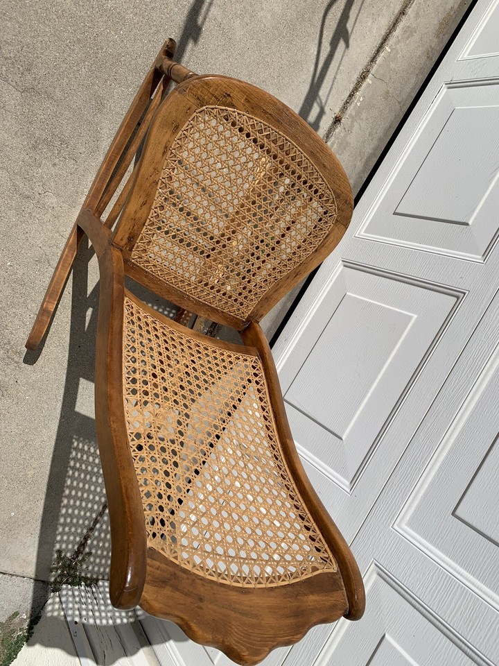 Antique ROCKER cane back rocking chair mid century modern wood | eBay