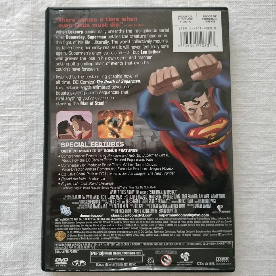 Superman Doomsday (DVD, 2007) Animated Original Movie, Widescreen, DC ...