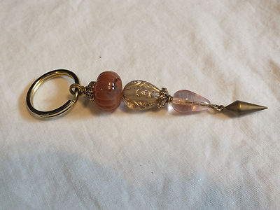 Collectible Key Chain Gold Tone Handmade Soft Pink Beads 3 1/4" +Ring ...
