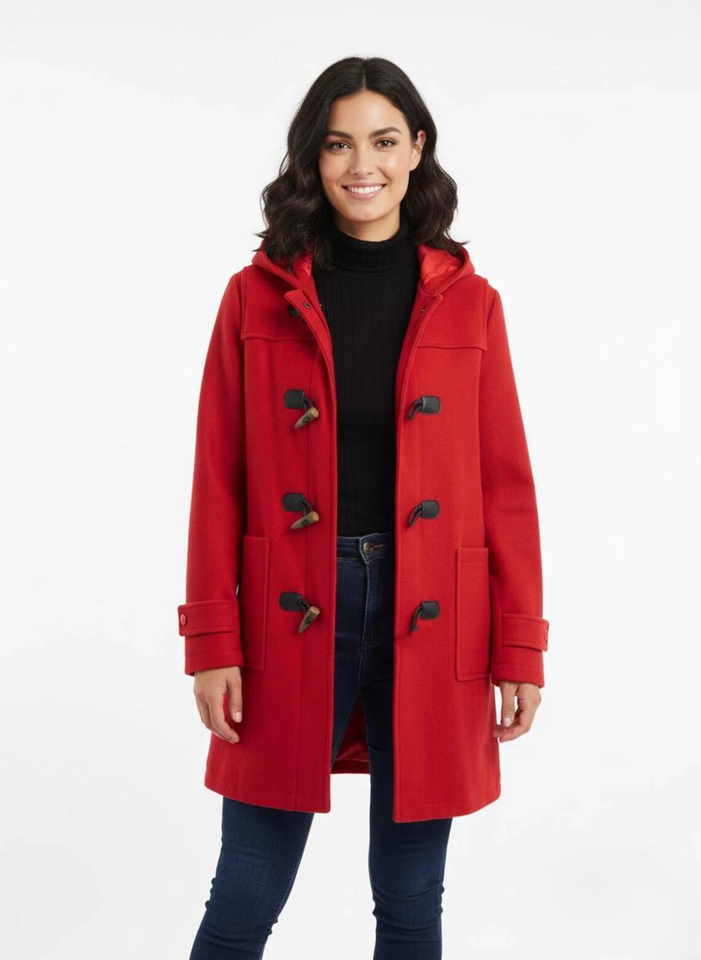 Women’s Red Wool Hooded Duffle Coat Classic Winter Outerwear Coat | eBay