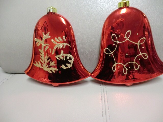 Vintage Set of 2 Christmas Red Bell Ornament / Decorations 8.5"H x 8"W ...