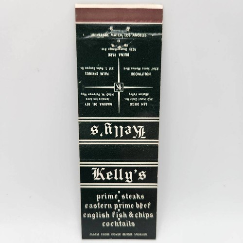 Vintage Matchbook Kelly's Restaurant San Diego Marina Del Rey Hollywood ...